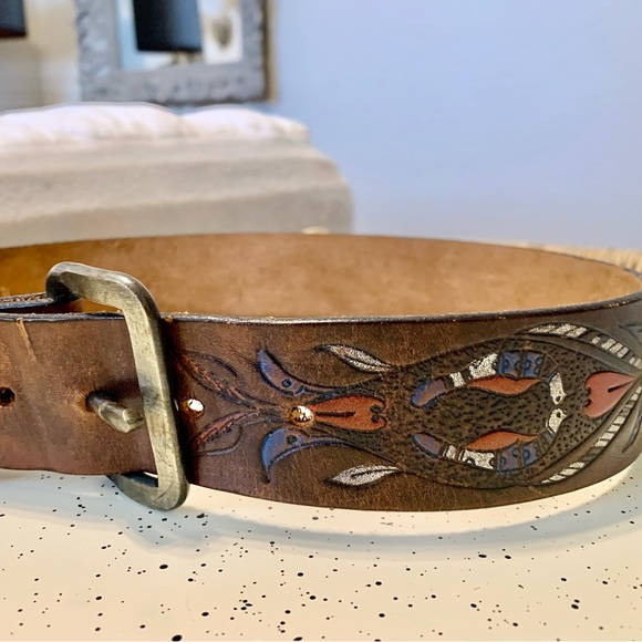 Accessories | Vintage Painted Leather Belt Gorgeous | Poshmark